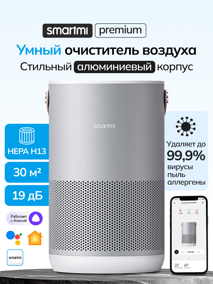 Очиститель воздуха Smartmi Air Purifier P1, с Алисой, HEPA, светло-серый