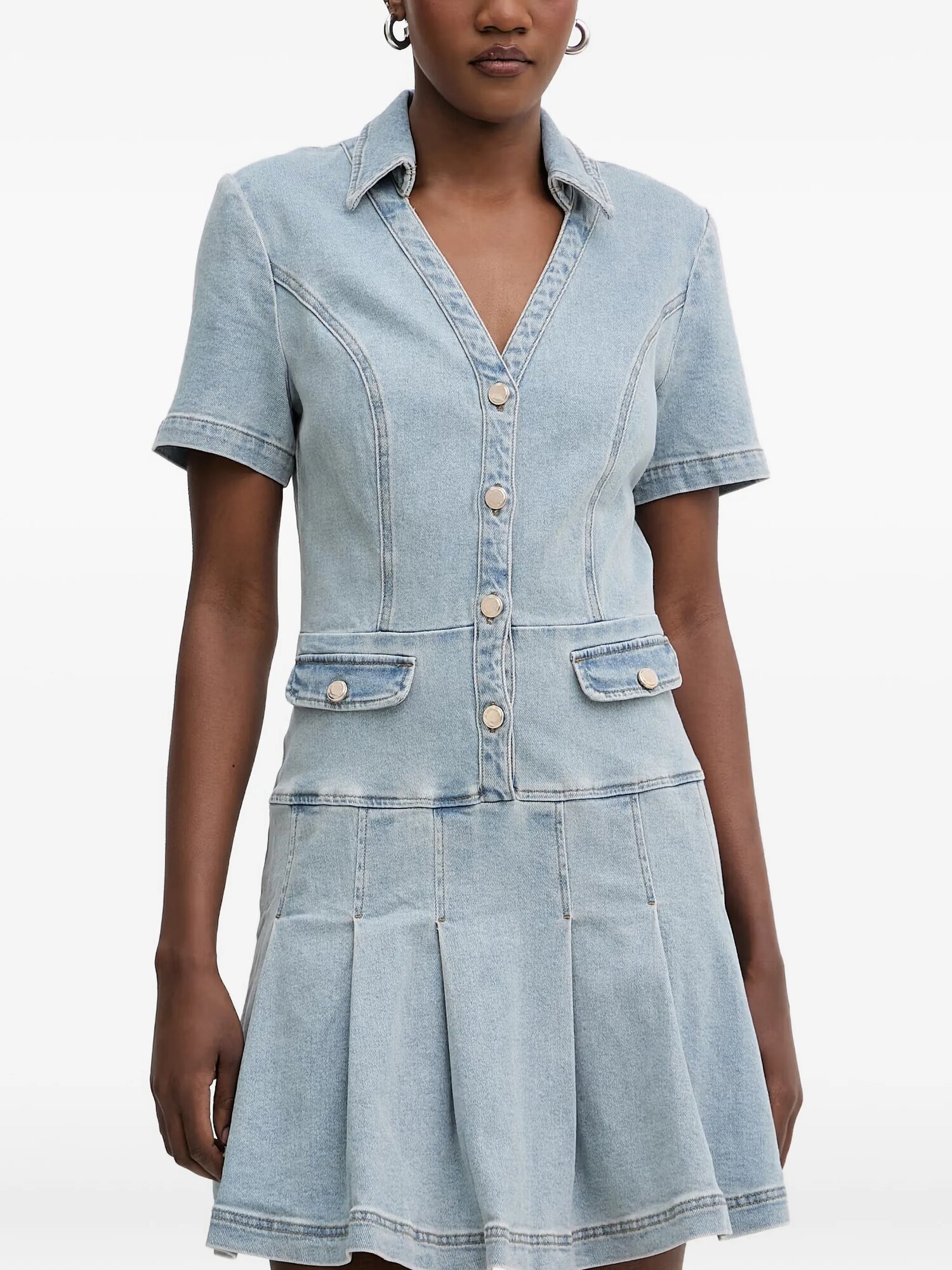 Платье Pleated-skirt denim mini dress