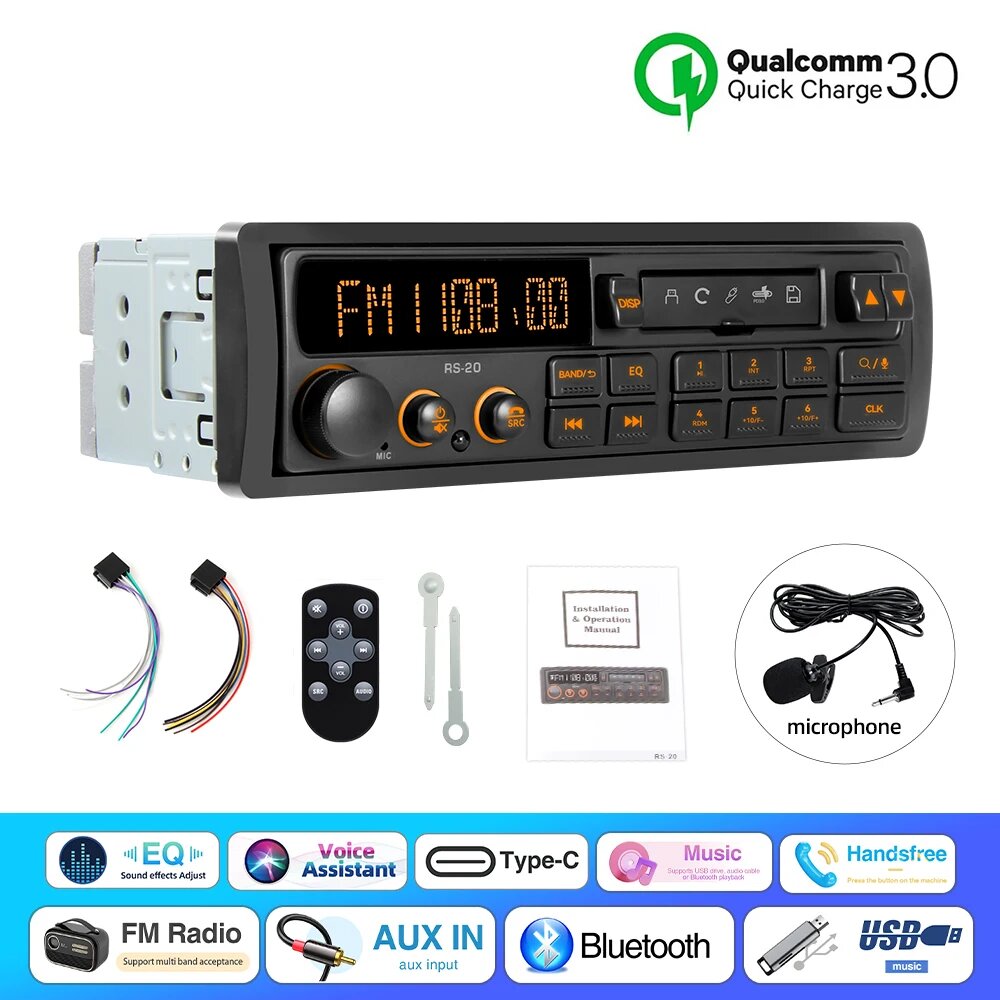 Автомагнитола 1 DIN В Ретро-стиле С Bluetooth, AUX, FM/AM/RDS, Голосовым Управлением, Radio MIC