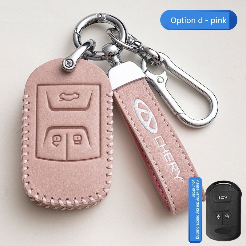Премиум-чехол для ключей Chery D Style из розовой кожи с кожаным шнуром для автомобильных ключей - подходит для моделей