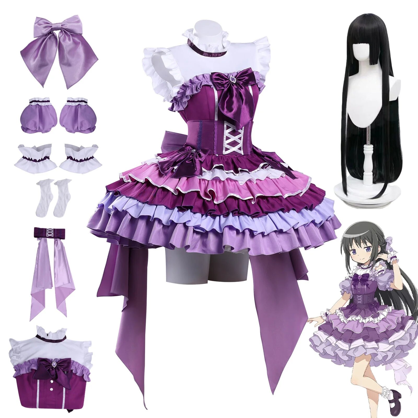 Костюм Akemi Homura из аниме Puella Magi Madoka Magica XS, A3 Costume Wig