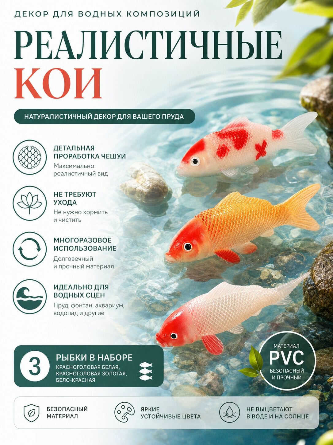 Искусственная рыбка кои для аквариума декор 3 шт аквариумный декор набор искусственные рыбки