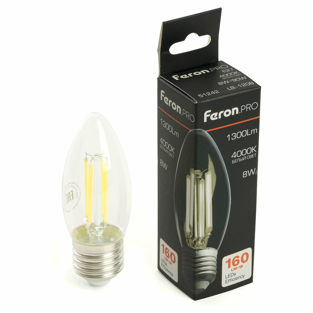 Лампа светодиодная FERON . PRO LB-1208 Свеча E27 8W 175-265V 4000K, 51242