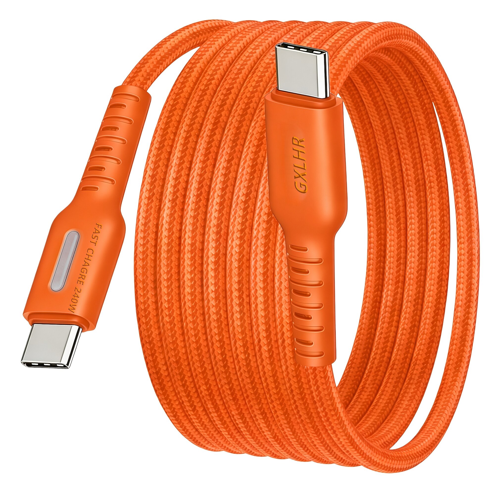Кабель USB Type-C – USB Type-C, 240 Вт, плетёный нейлоновый, оранжевый, длина 1 м