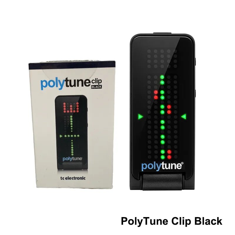 Черный клип-тюнер TC Electronic PolyTune Clip полифонический, три режима настройки, точность строба 0,02 цент, яркий светодиодный дисплей, автоповорот экрана, для акустической