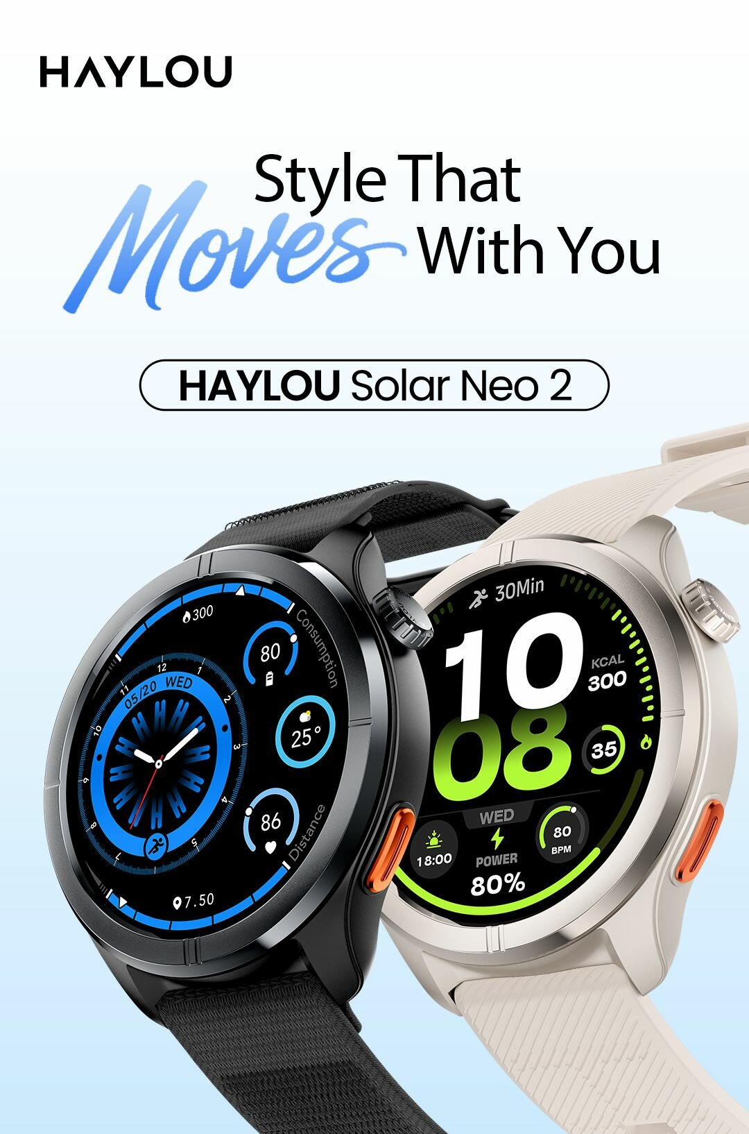 Смарт часы, HAYLOU Solar Neo2 лёгкие часы с AMOLED, 400 мАч, 150+ режимов, звонки по Bluetooth, 2 ремешка в подарок