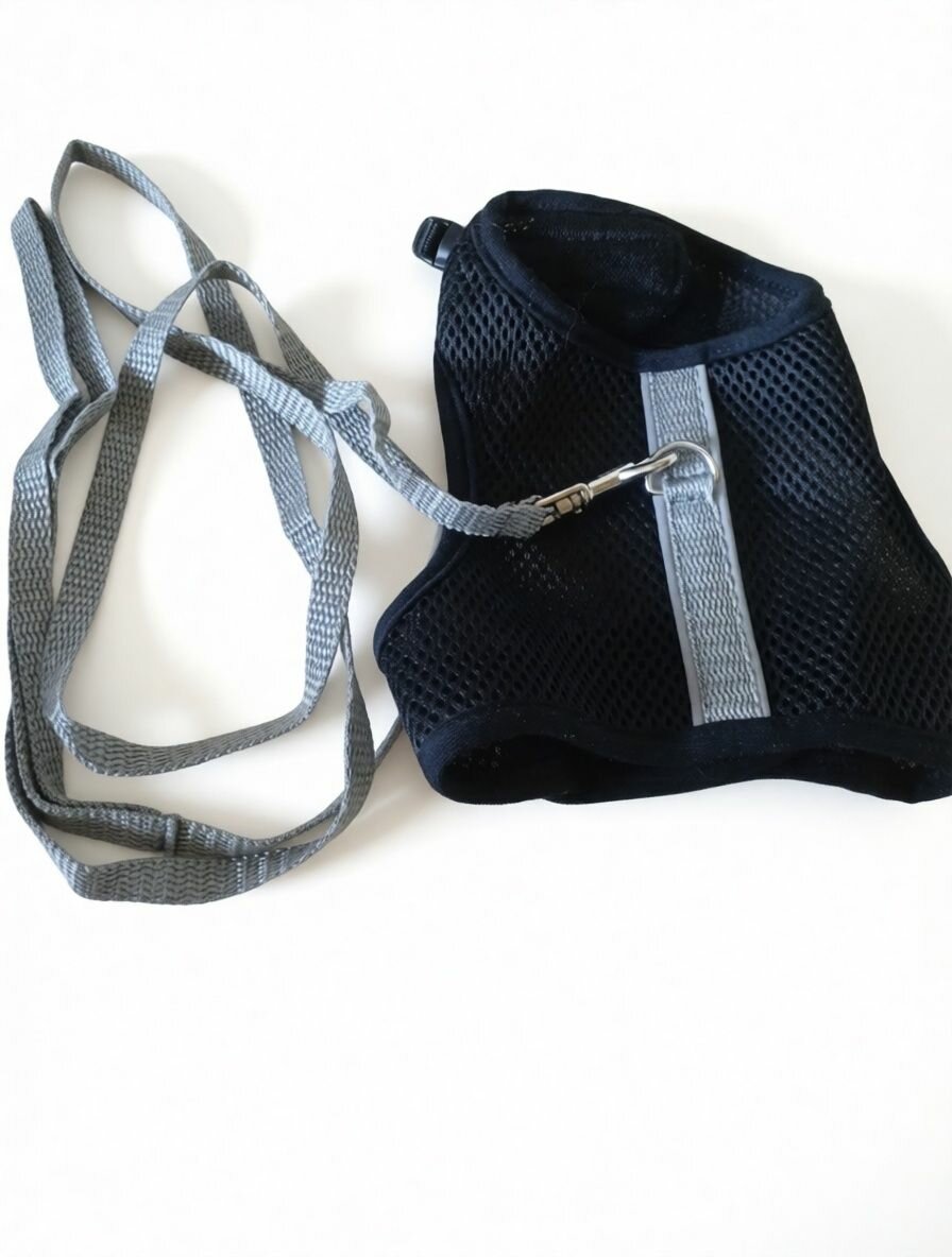 Шлейка серая для маленьких кошек и собак