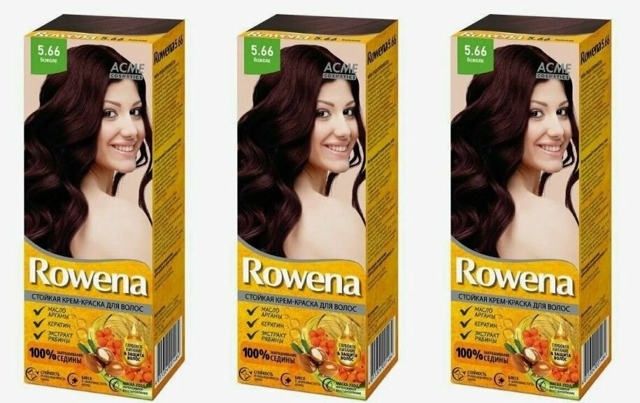 ACME COSMETICS ROWENA Стойкая Крем-Краска для волос, тон 5.66, Божоле, 3 шт