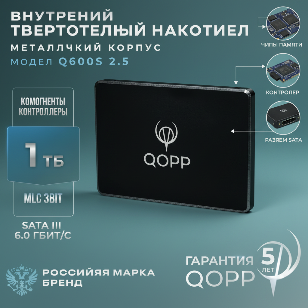 Твердотельный SSD QOPP 1TB 2.5 SATAIII внутренний металл надежность и скорость для любой системы