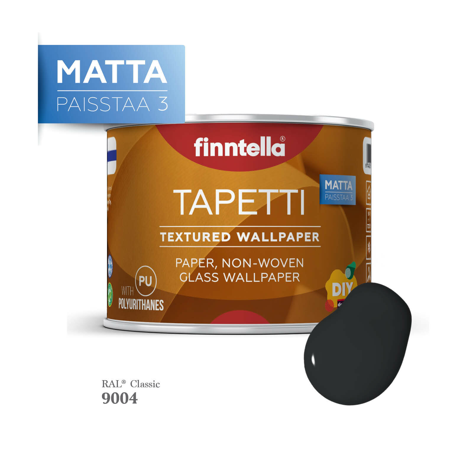 Матовая краска для обоев под окраску TAPETTI Matta FINNTELLA, Цвет RAL 9004 Сигнальный черный (Signal black), 0,45л