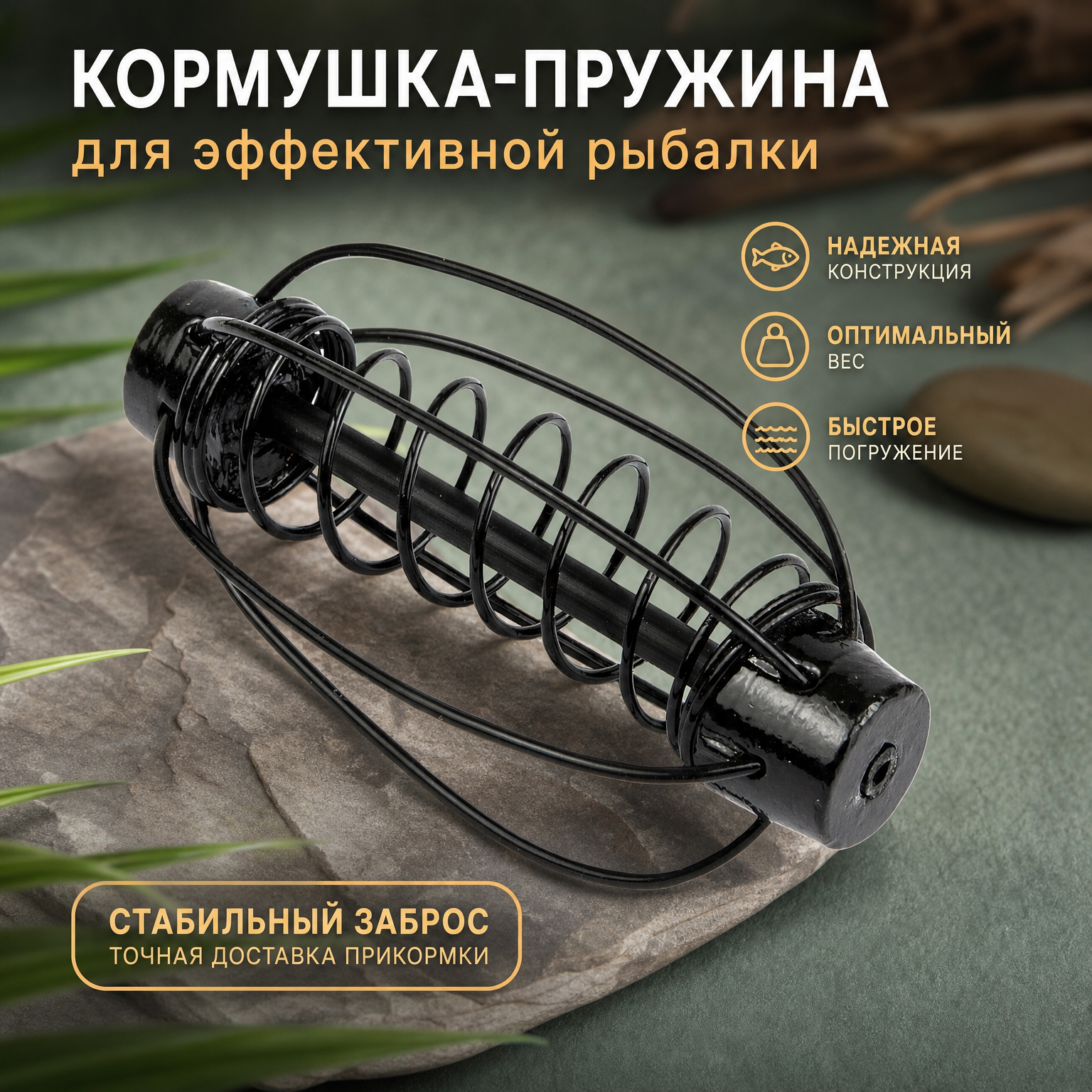 Кормушка-пружина (окрашенная, стабильная, стальная, 75гр) 6штук/упак. (Цвет товара: черный.)