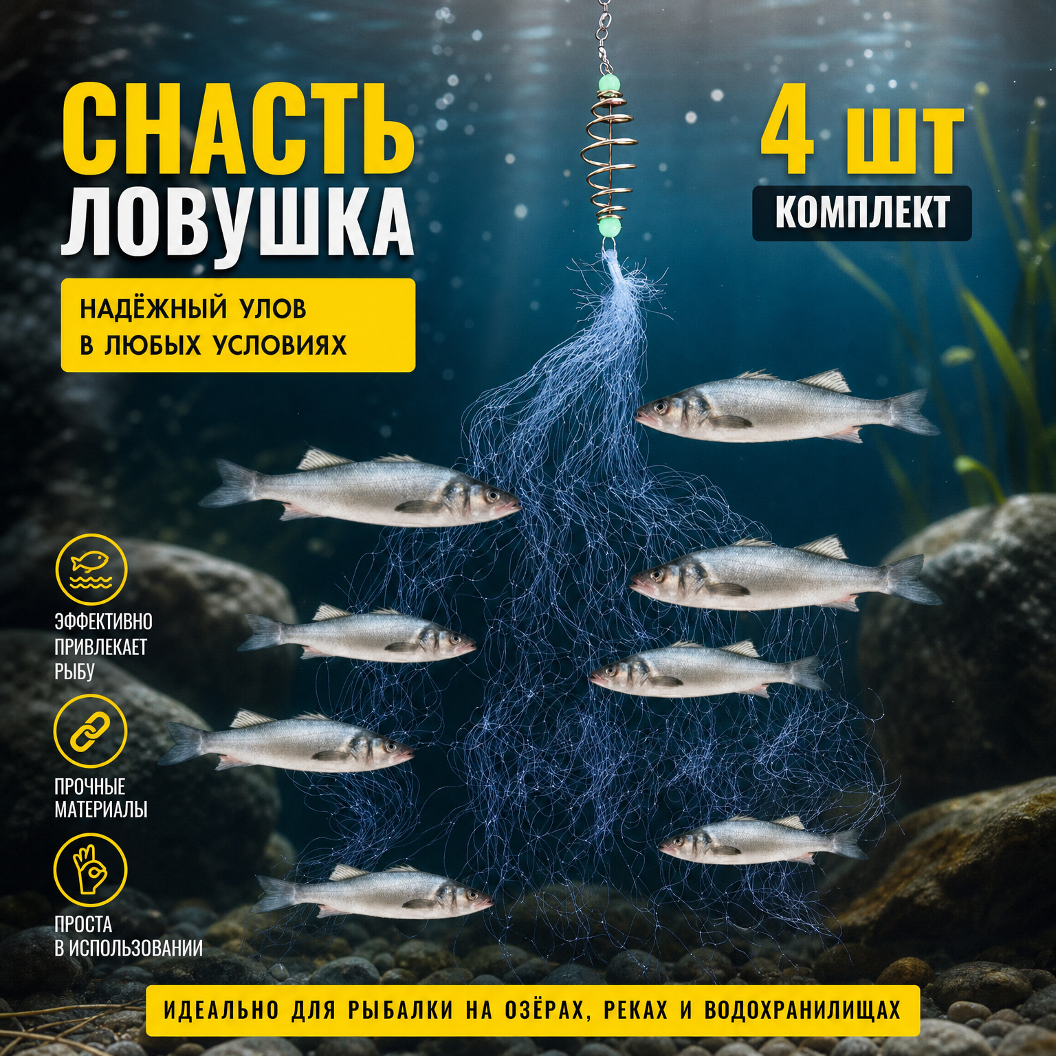Снасть ловушка рыболовная с сетью 4 шт комплект - ячейка 35 мм. Кормушка фидерная для карпа, сазана и др. (Цвет товара: синий)