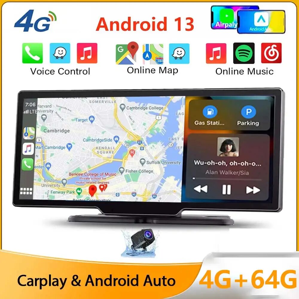 4G 10,26-дюймовое зеркало заднего вида с Android 13.0, Wi-Fi, GPS, видеорегистратором, двумя камерами 1080P, функцией ADAS и ночным видением