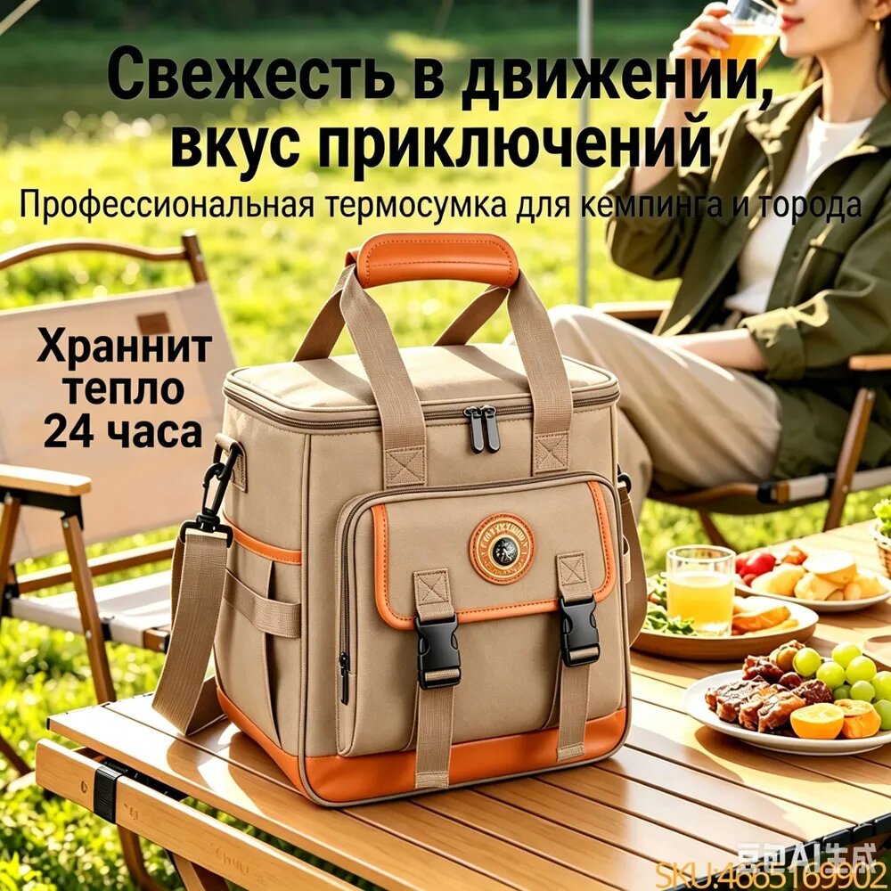 Холодильная сумк Термосумка-холодильник 16 литров бежевого цвет сохраняет температуру 24 час