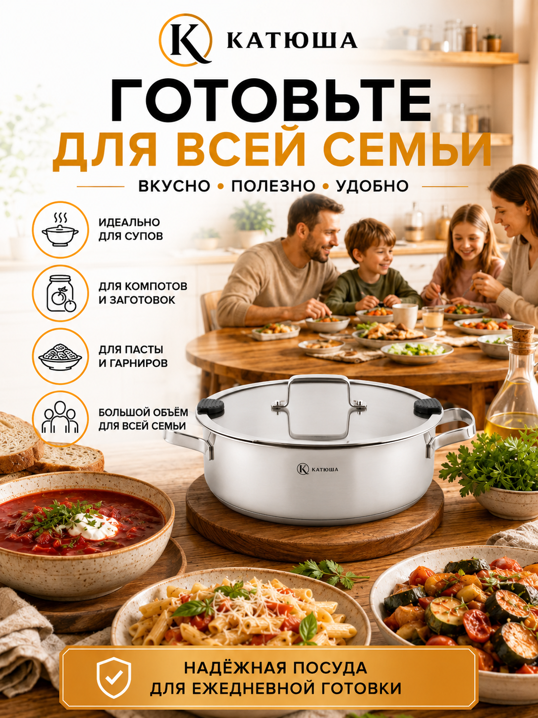 Жаровня из нержавеющей стали, 4,7 л, 28х8 см, Легенда, с крышкой, катюша