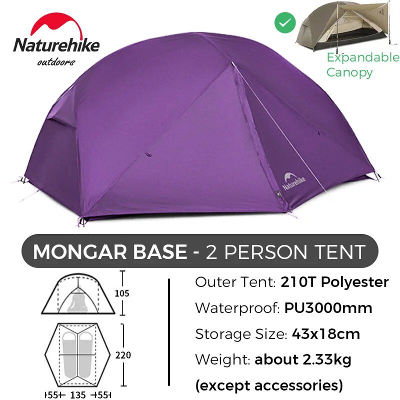 Naturehike Mongar PRO/UL/BASE палатка 1-3 мест 2P BASE-210T Purple