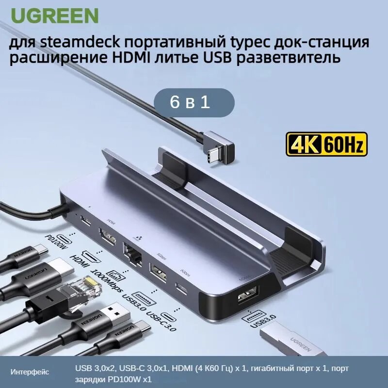 Ugreen CM666 для steamdeck портативный typec док-станция расширение HDMI литье USB разветвитель