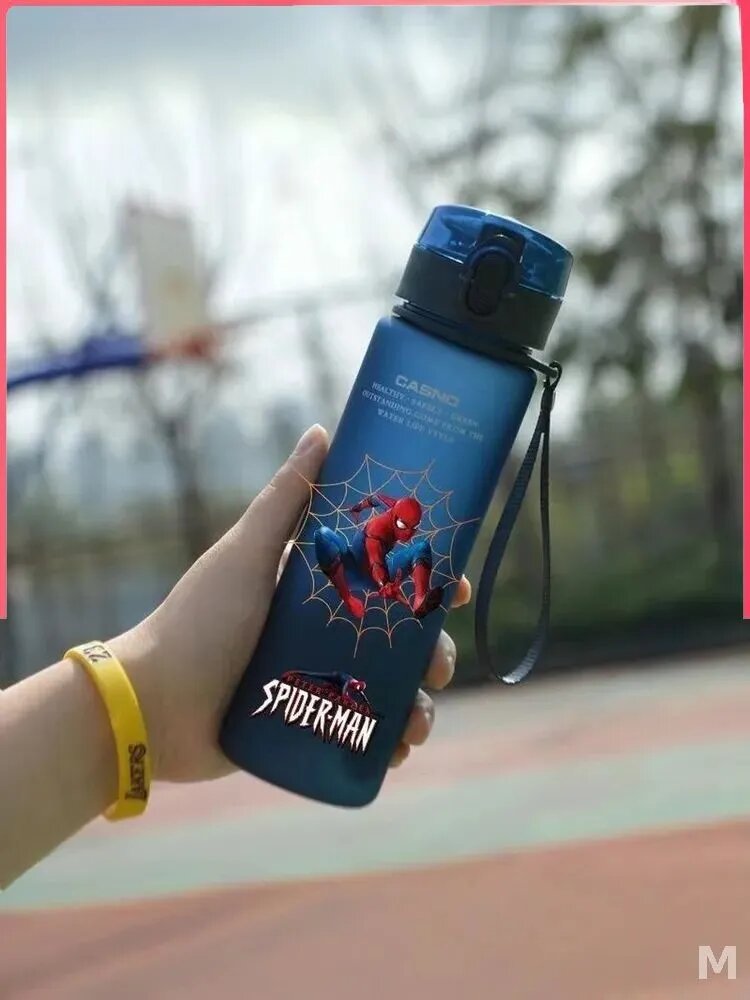 Спортивная бутылка CASNO, 560 мл, Серый металлик, Двойные стенки, Китай, Спайдермен