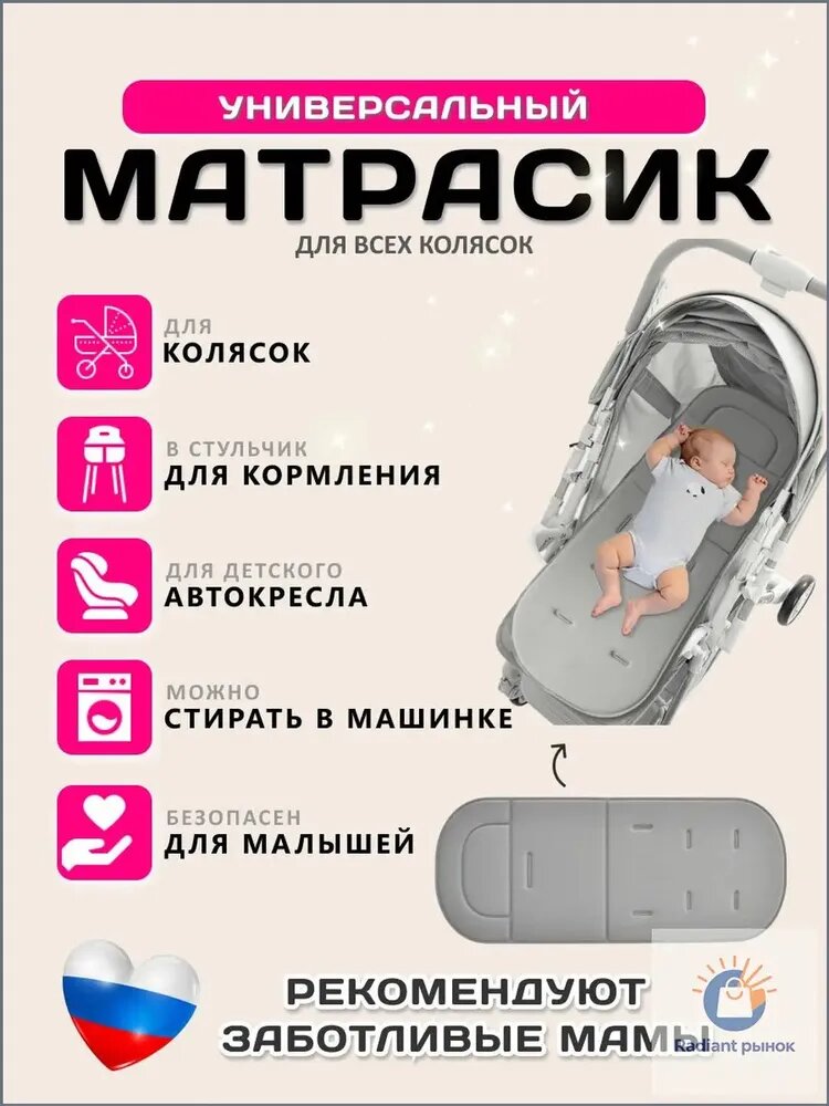 Матрасик-вкладыш в коляску прогулочную, автокресло, люльку, стульчик для кормления, универсальный