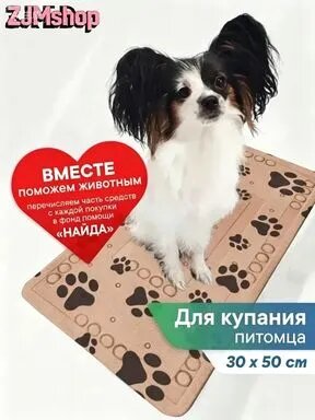 Коврик для ванной для собаки 30х50 см ПВХ / Коврик для ванны противоскользящий для мытья лап на присосках