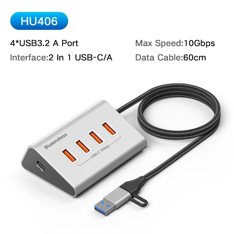 Blueendless USB-C Хаб 10 Гбит/с 4/10 портов HU406