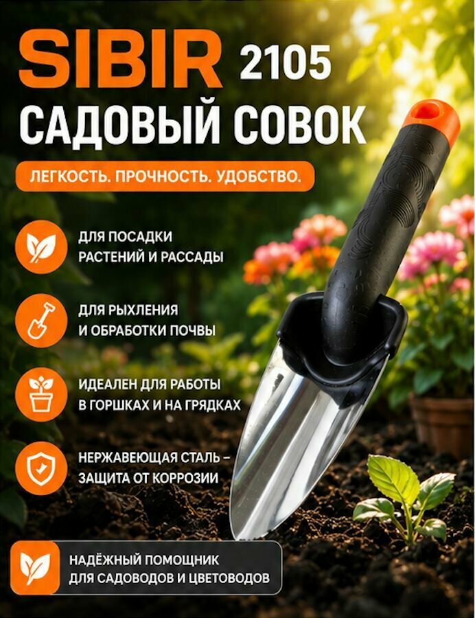 Совок садовый 2105 SIB для посадки рассады и цветов из нержавеющей стали 5.5 см