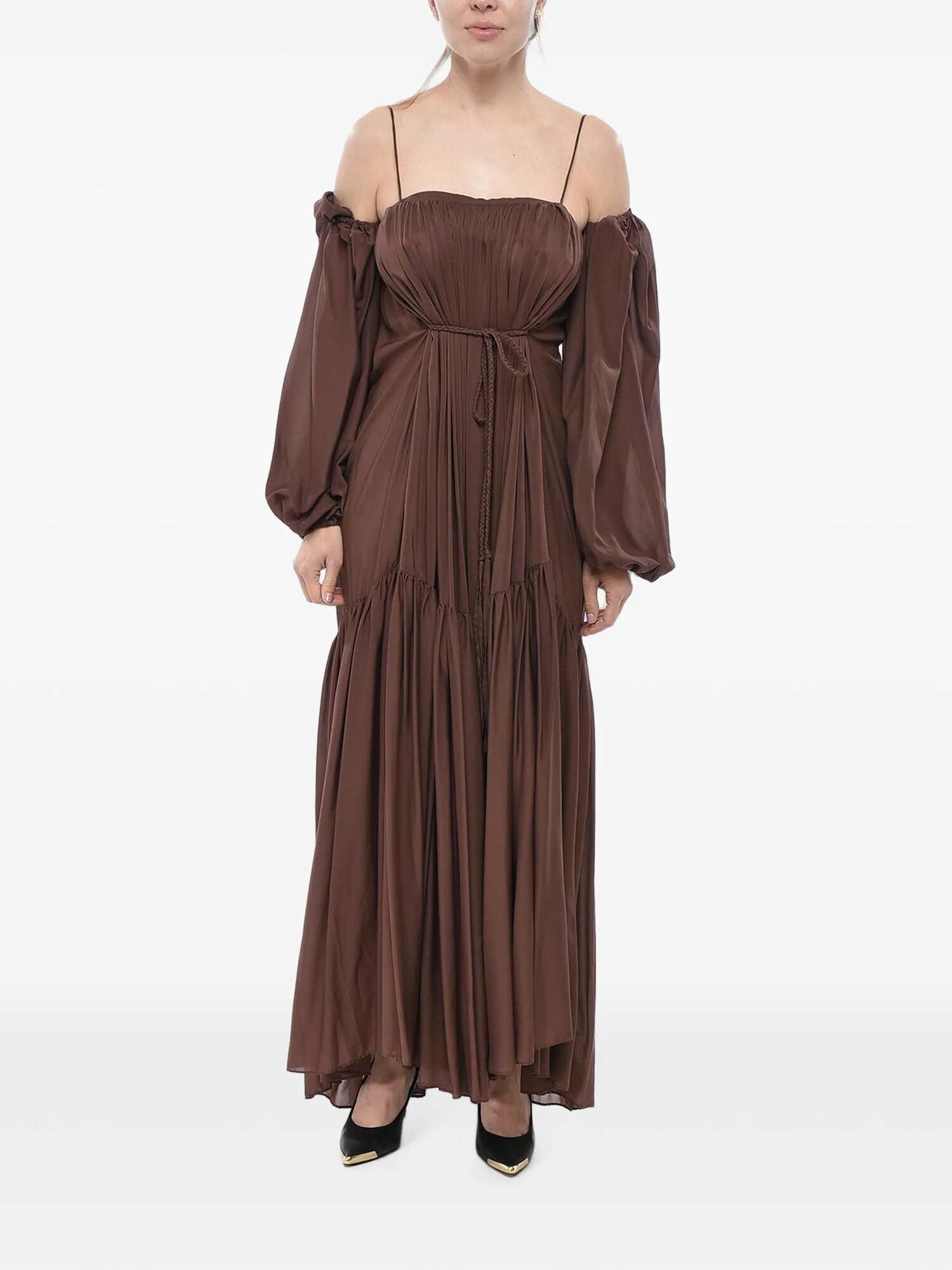 Платье Maxi ruffled puff-sleeve dress