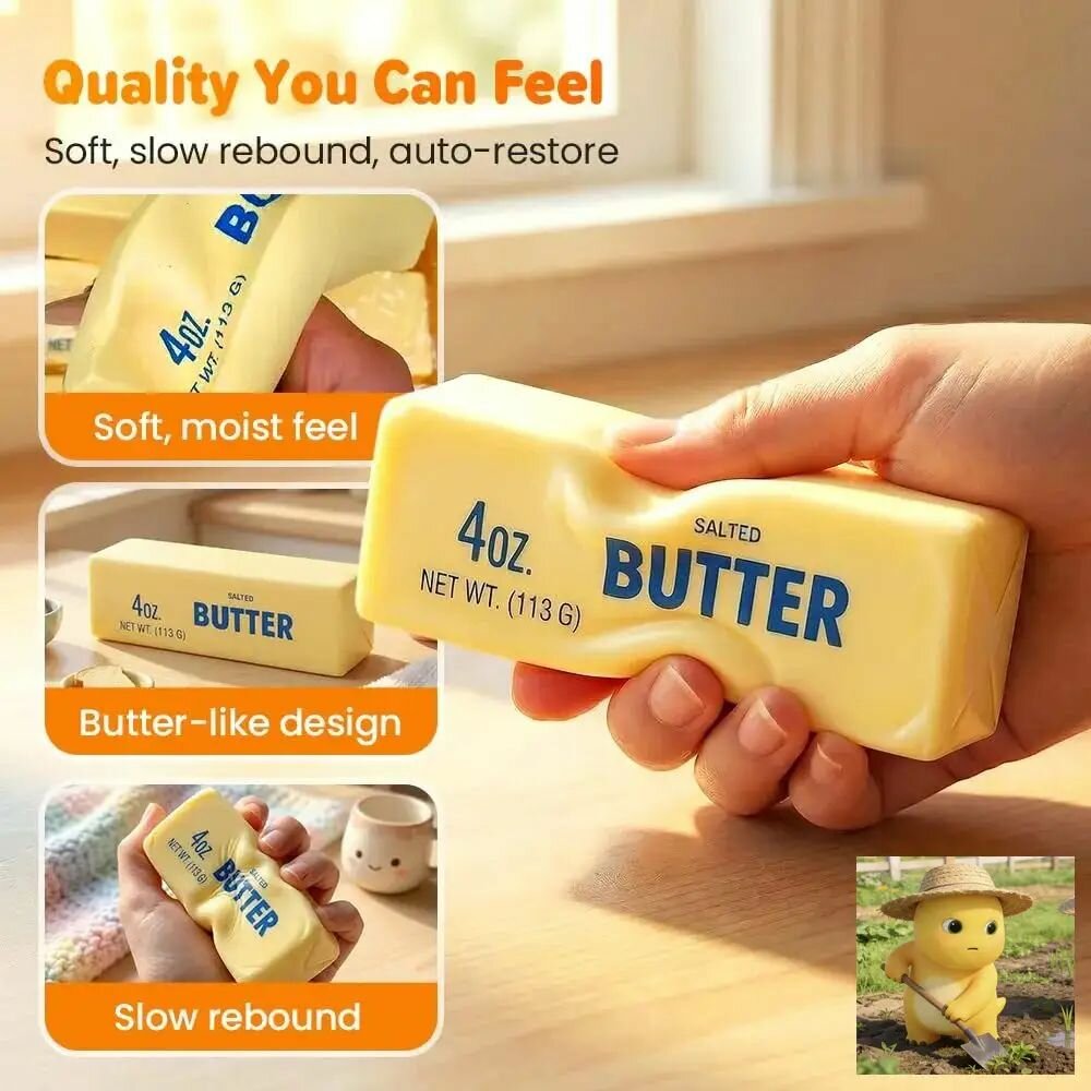 Butter Squishy/2026 New/Антистресс-игрушка "Масло" из мягкого полиуретана