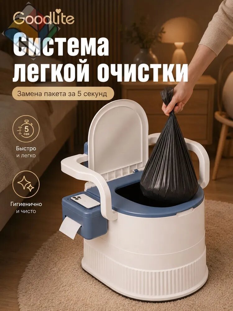 Goodlite Биотуалет Ведро-туалет с съемным баком, максимальная нагрузка 150 кг, Белый/голубой — фото 1