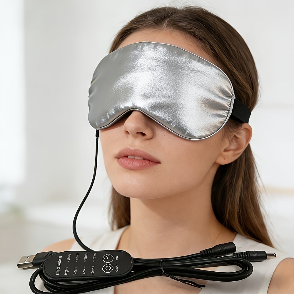 USB-подогреваемая маска для глаз, портативная тепловая компрессионная маска, серебристо-серая