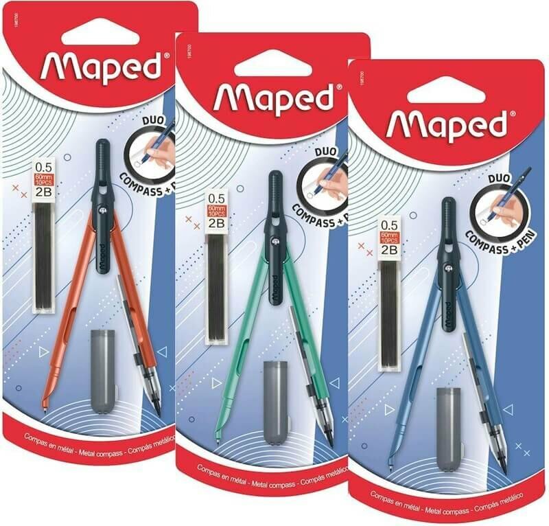 Циркуль школьный "METAL DUO" 2 в 1 (циркуль-карандаш), Maped, цвет в ассортименте