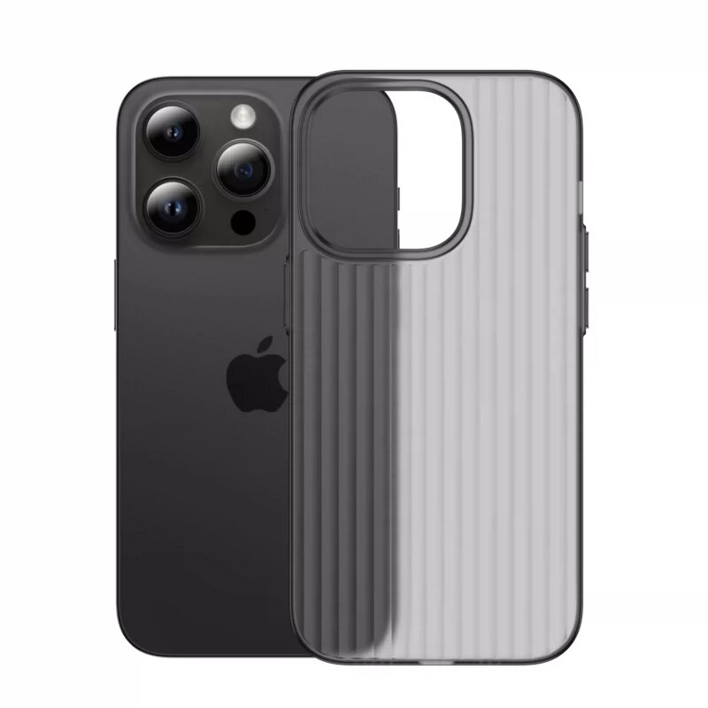 Чехол для iPhone 13 Pro Max прозрачно-черный с текстурой ледяного тумана, тонкий анти-скольжения, рассеивание тепла