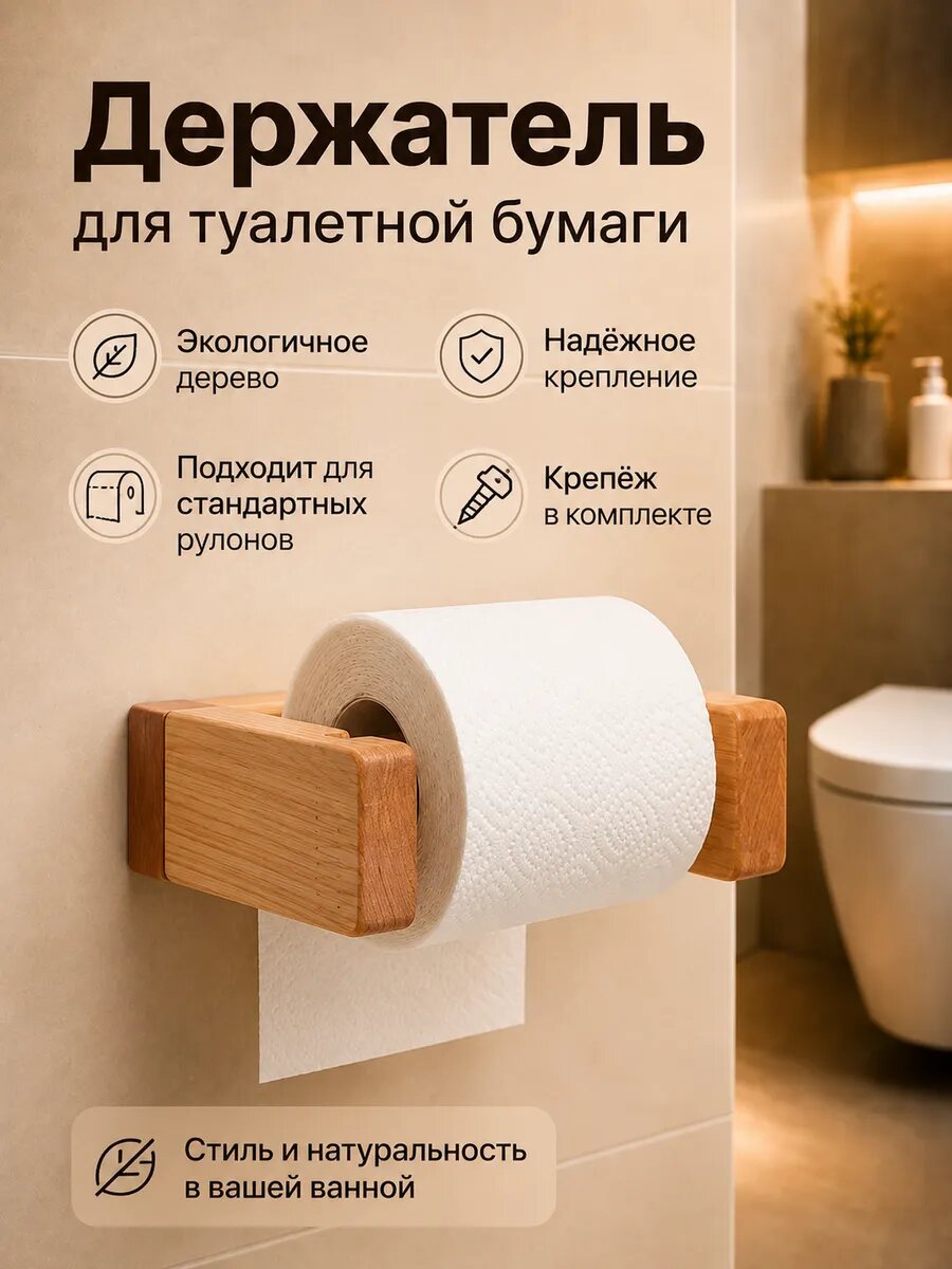 Держатель для туалетной бумаги Adelica, 15×5×12 см, дерево берёза