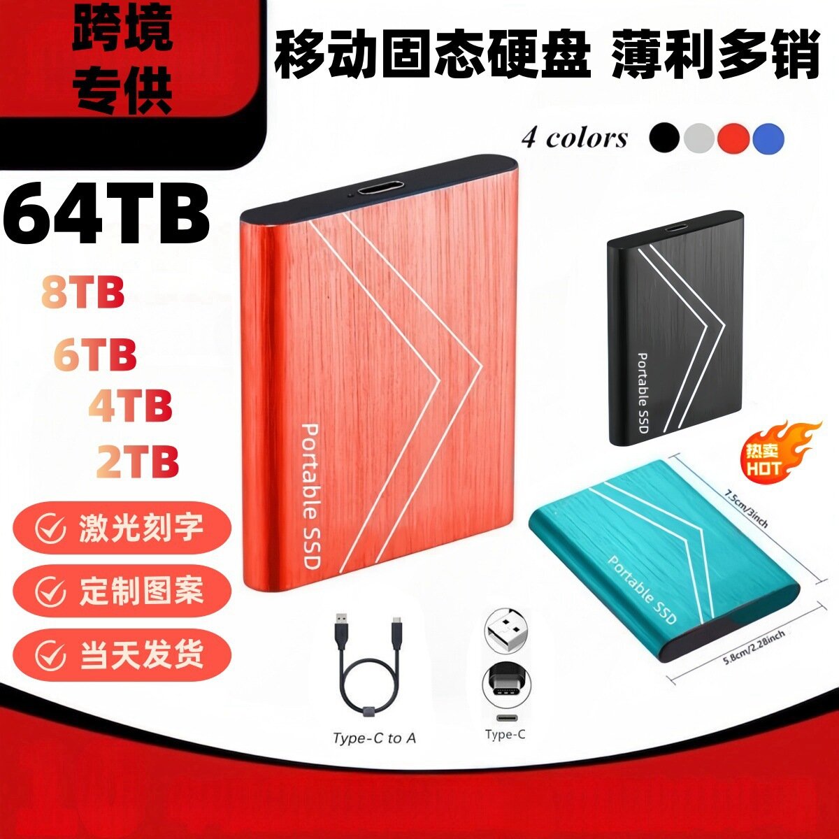 Ультра-тонкий портативный SSD внешний жесткий диск 2 ТБ, серебристый для Mac/Windows, высокоскоростная передача данных
