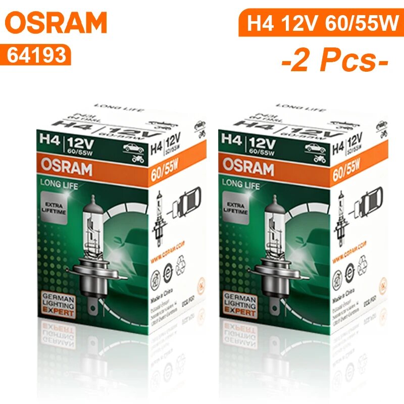 Лампы Галогенные OSRAM H4 H7 H11, Оригинальные, 12В 60/55Вт, Долговечные, Для H4 12V 60 55W 2Pcs
