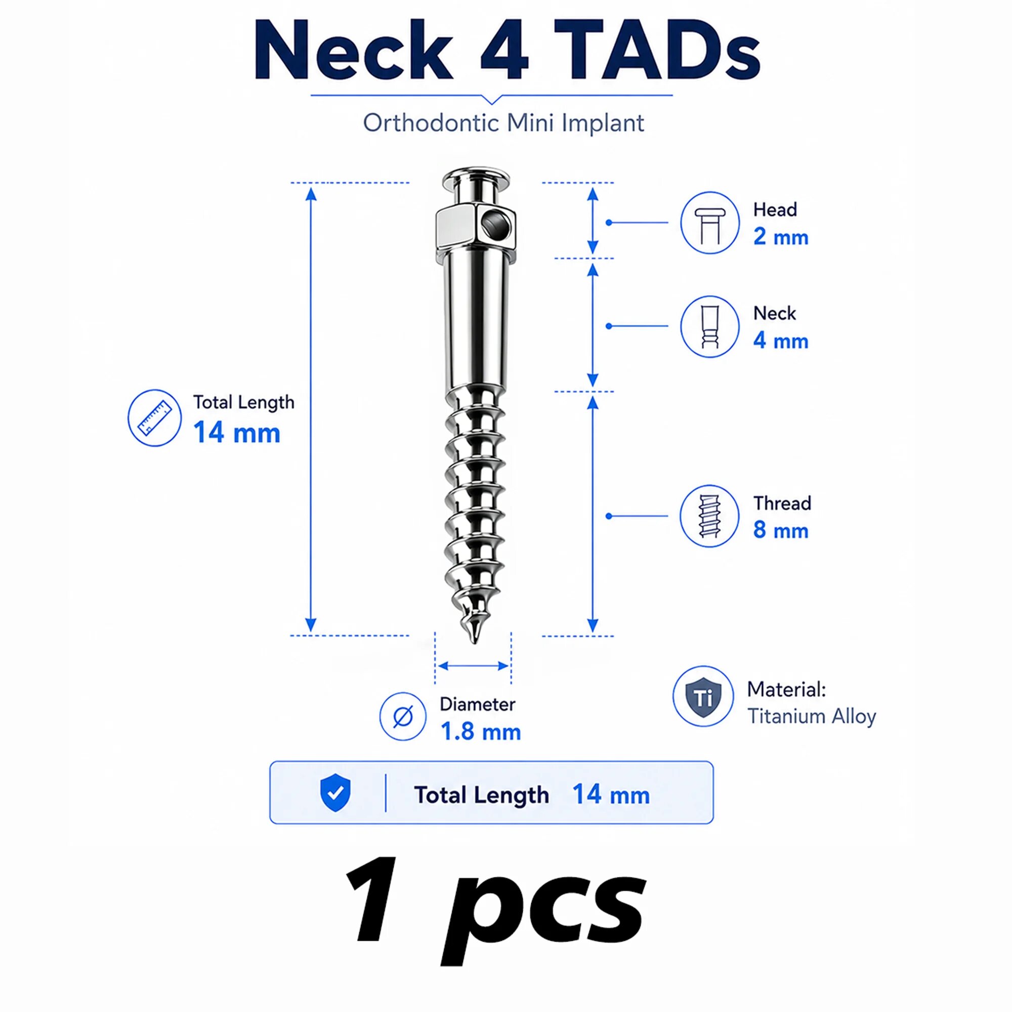 Ортодонтический мини-имплант Neck 4 TADS 1.8мм x 14мм 1 pcs