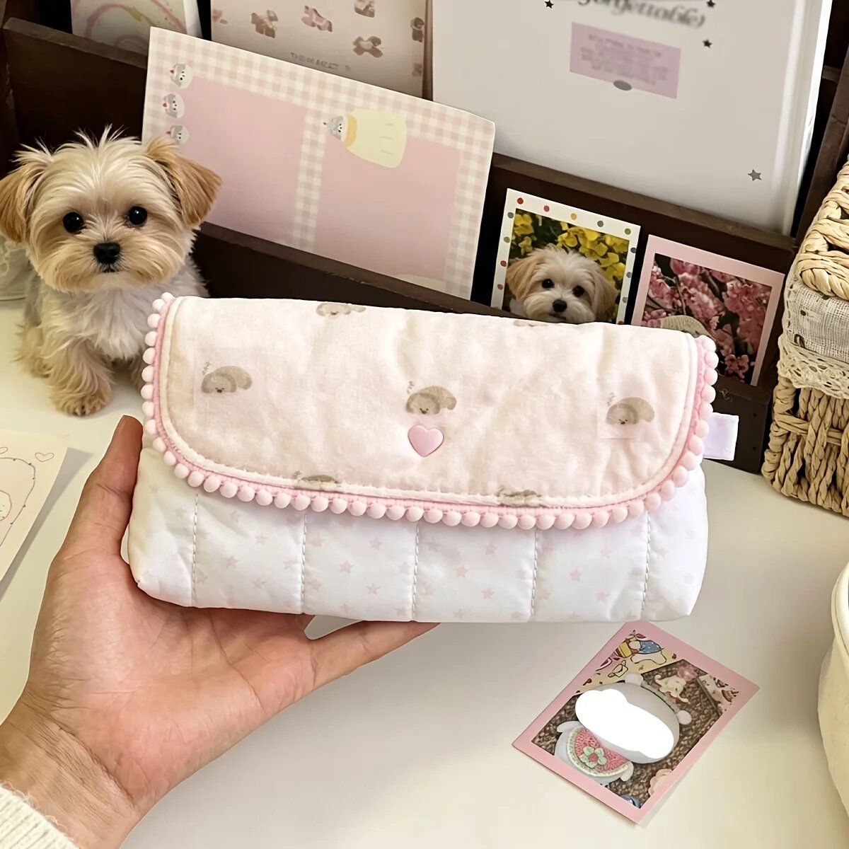 Корейский звездный пенал Little Pencil Case с двумя отделениями на молнии, кошелек для монет, держатель для карт, портативная.