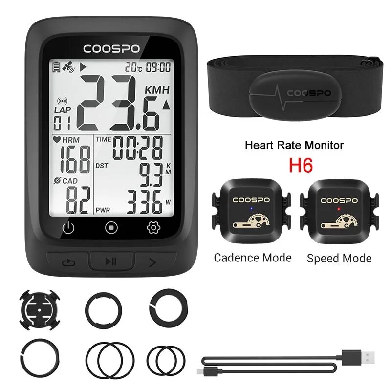 Coospo BC107 Велос пед Кампутар бесправадны воданепран кальны IP67 GPS 2.4 цалевы ЖК хуткасцяметр Велос пед