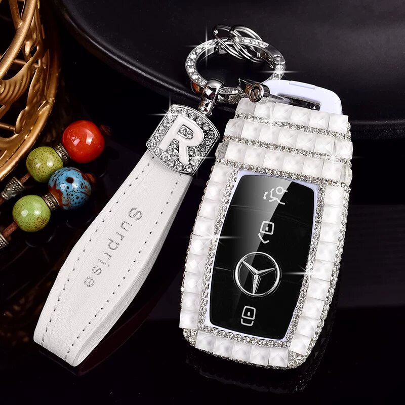 Ключница Mercedes-Benz с белым камнем и р-вставкой из драгоценных камней для моделей С-класса и Е-класса