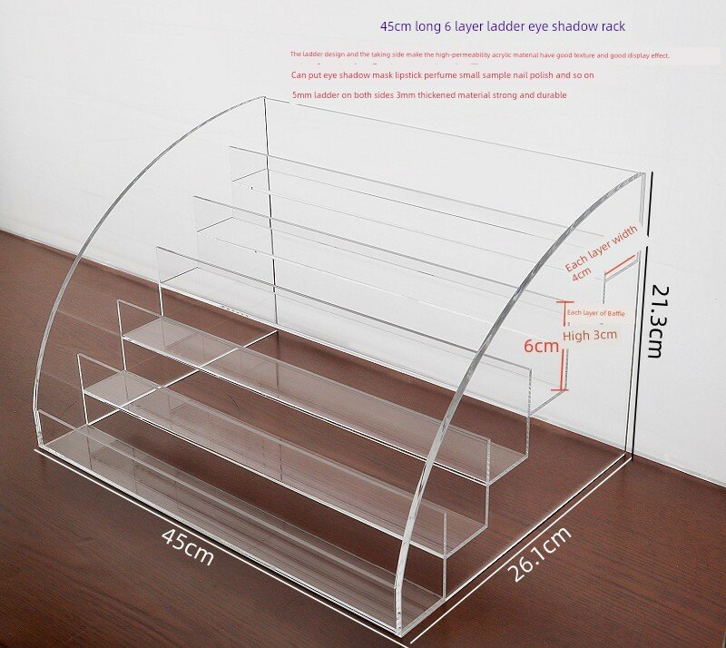 Акриловый 6-ярусный органайзер для теней, длиной 45 см, настольное хранение косметики и парфюма