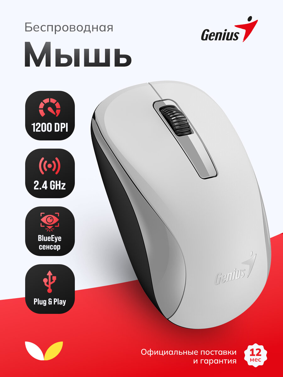 Мышь беспроводная компьютерная для ПК и ноутбука, 1600 DPI, USB, Genius NX-7005 (31030017401)