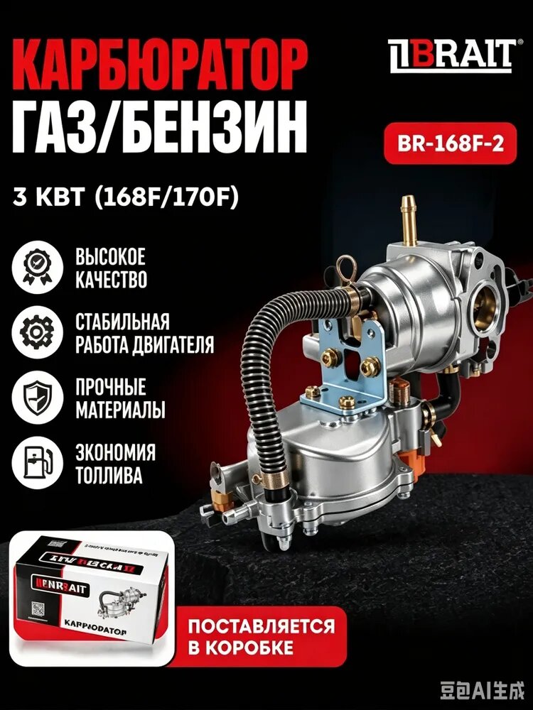 Карбюратор газ-бензин для двигателей 168F/170F (GX160/GX200); двухтопливный, для генераторов, мотоблоков и мотопомп 1.5-3.5 кВт, экономия топлива. Одна коробка (40 штук)