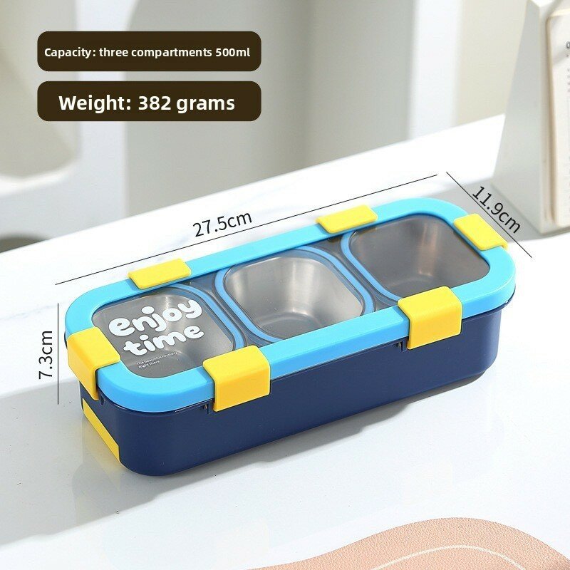Lunch box stainless steel lightweight with microwave safe sealed design for daily use, blue 500ml