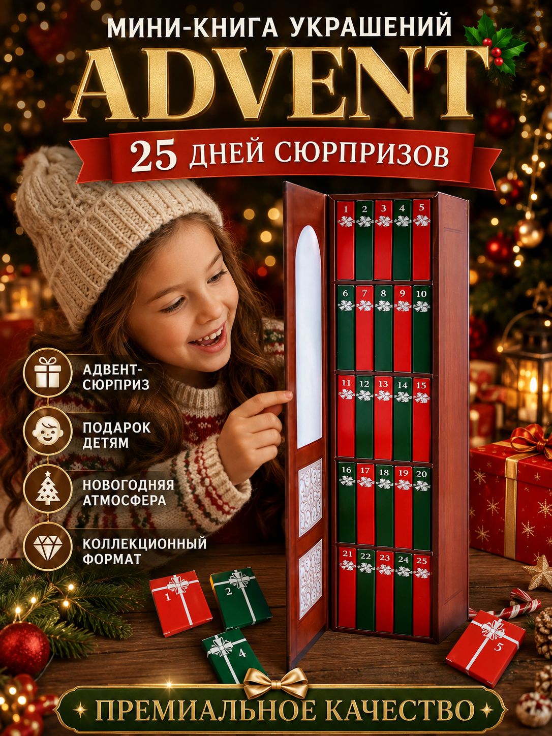 Mini Book Ornament Advent Calendar, Рождественский календарь с подарком