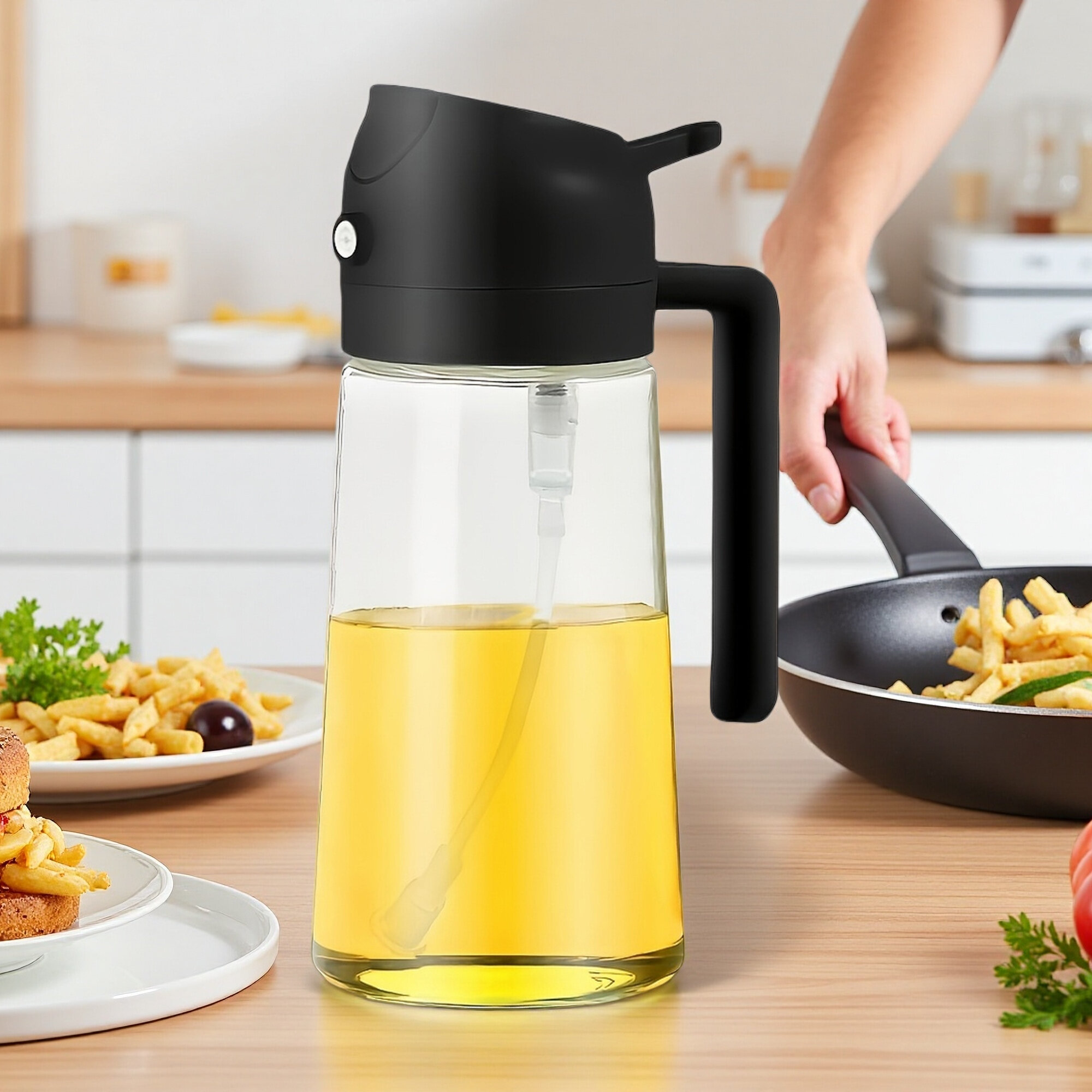 Двухкамерный герметичный дозатор для масла, черный, 15.89 унции, из пластика, прочный, легко моется, для приготовления блюд и гриля