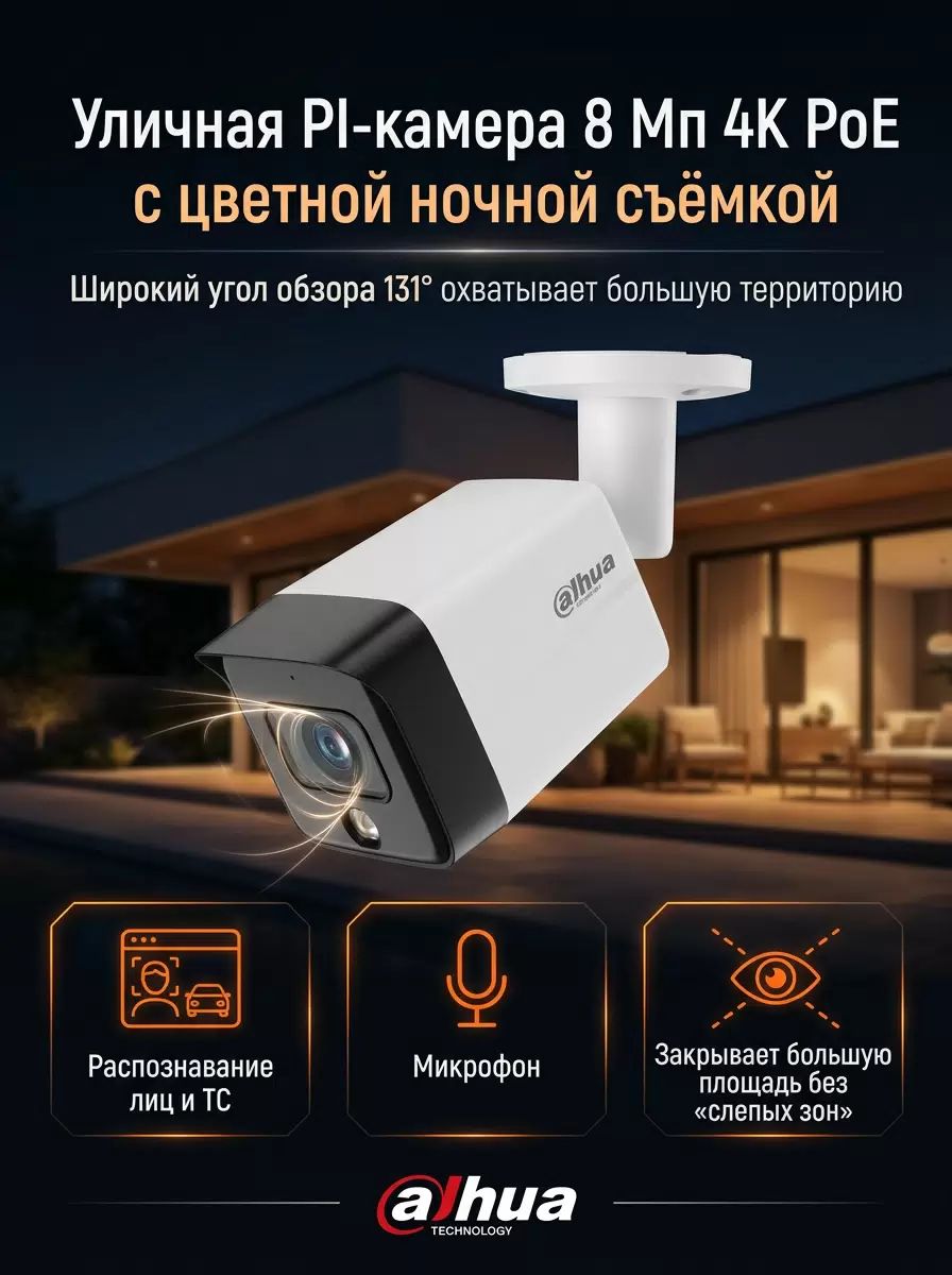 IP-камера 8MP 6 DH-IPC-HFW1839TCP-A-IL-0 280B-S6, PoE, 2.8 мм, с умной двойной подсветкой