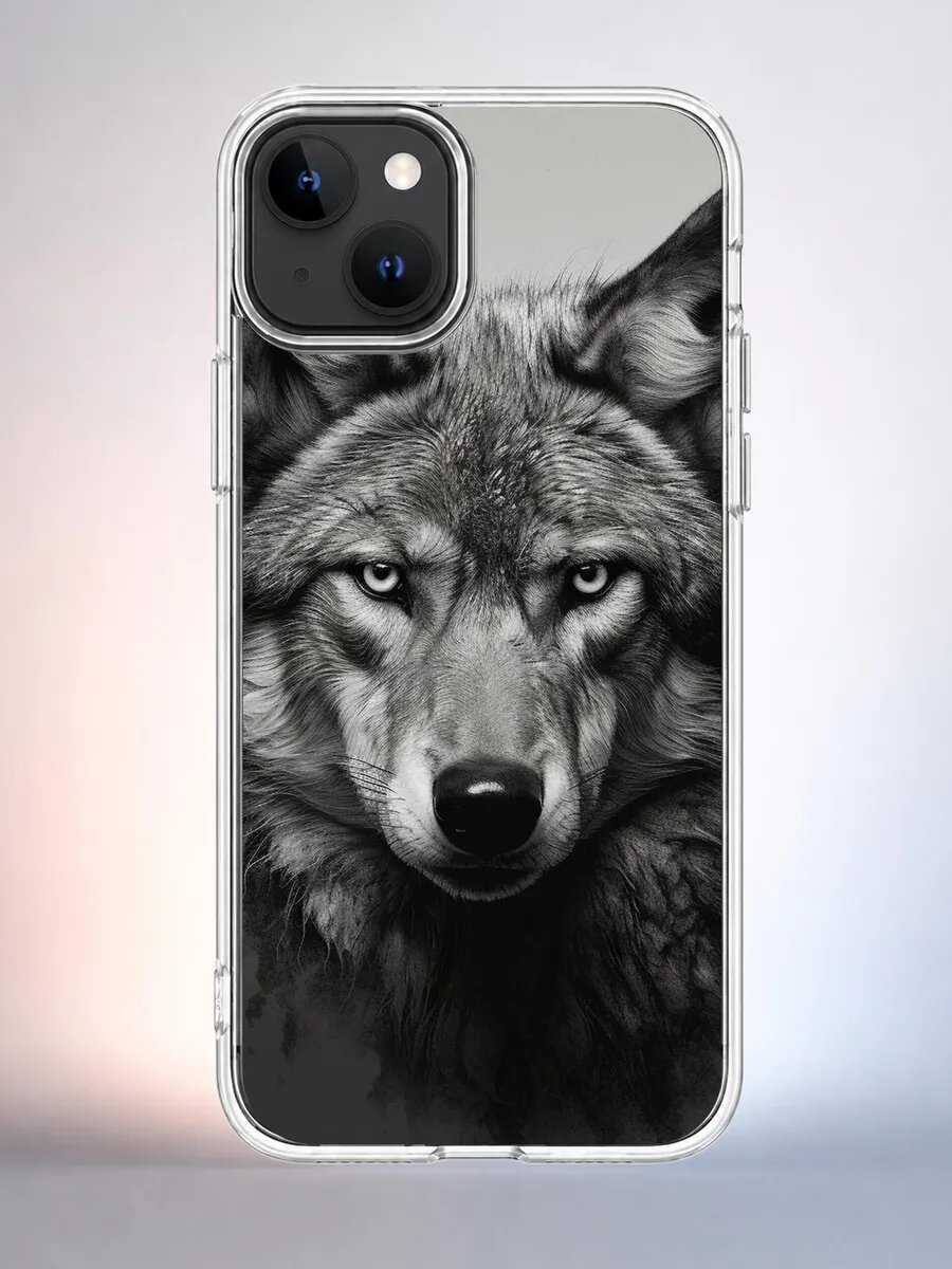 Чехол iPhone 15 волк портрет крупно силиконовый