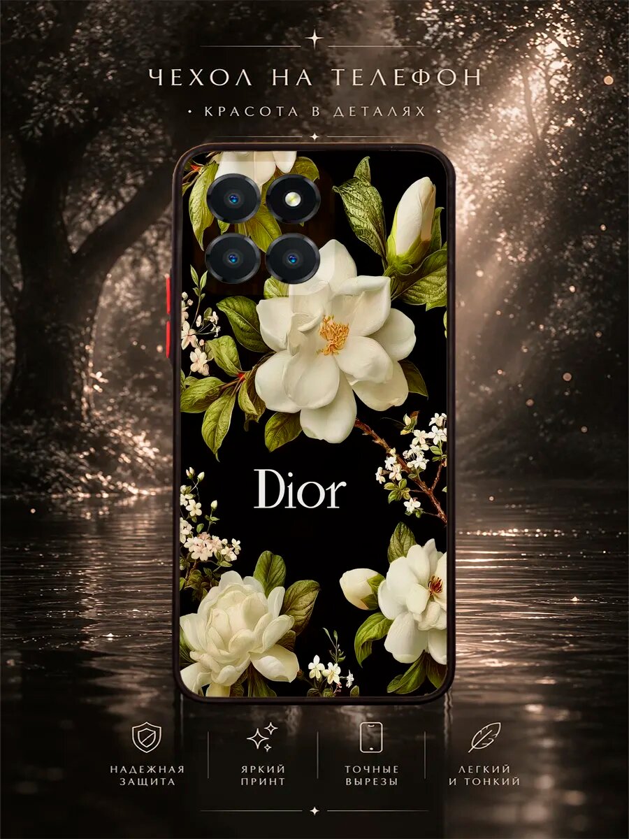 Матовый чехол на Honor X6 Dior с цветами арт