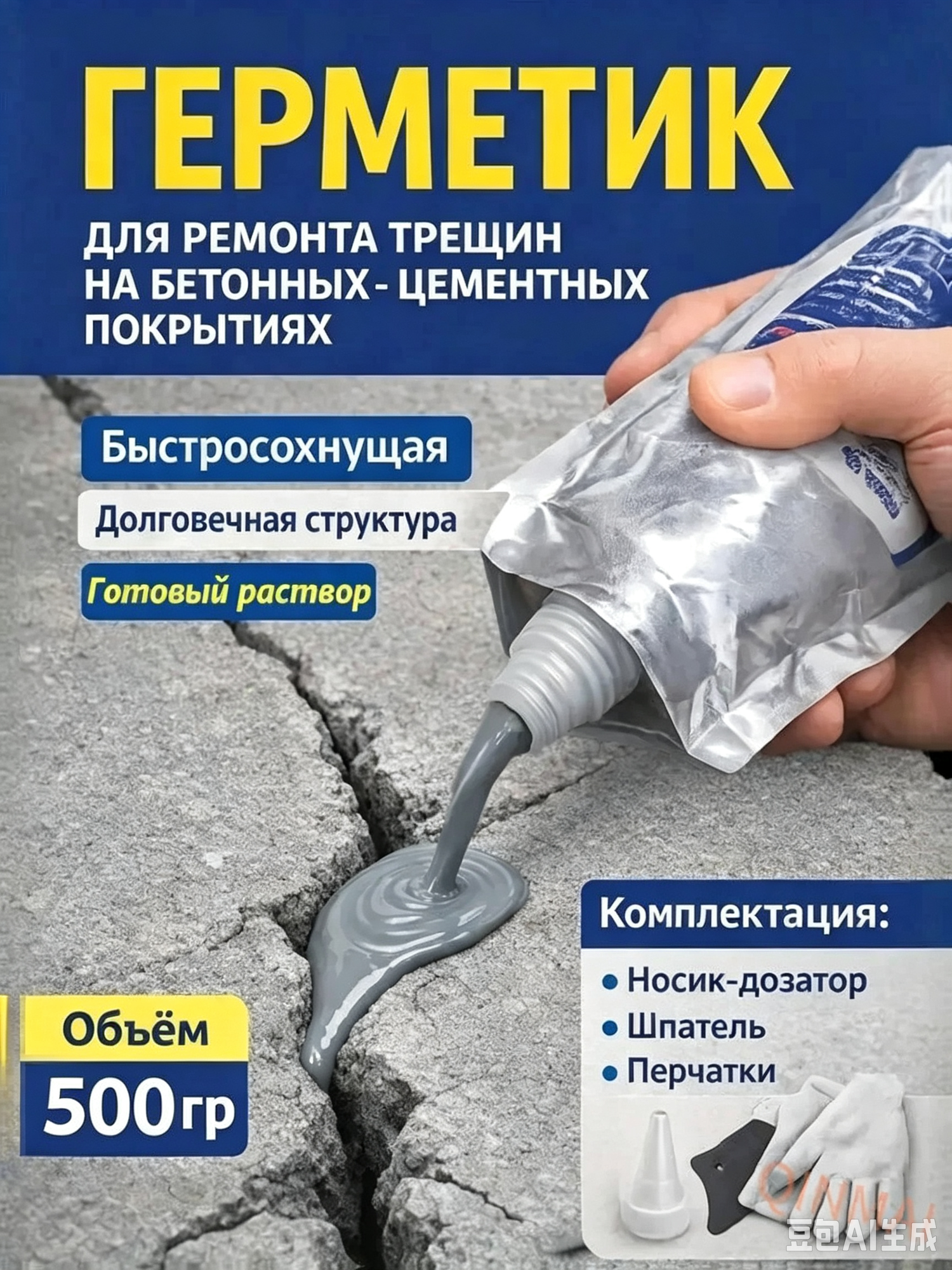 Клей герметик. Затирка для ванной от плесени. Замазка для швов плитки. Жидкий бетон для трещин в полу на стенах универсальный водостойкий серый 500 граммов. WomPrice
