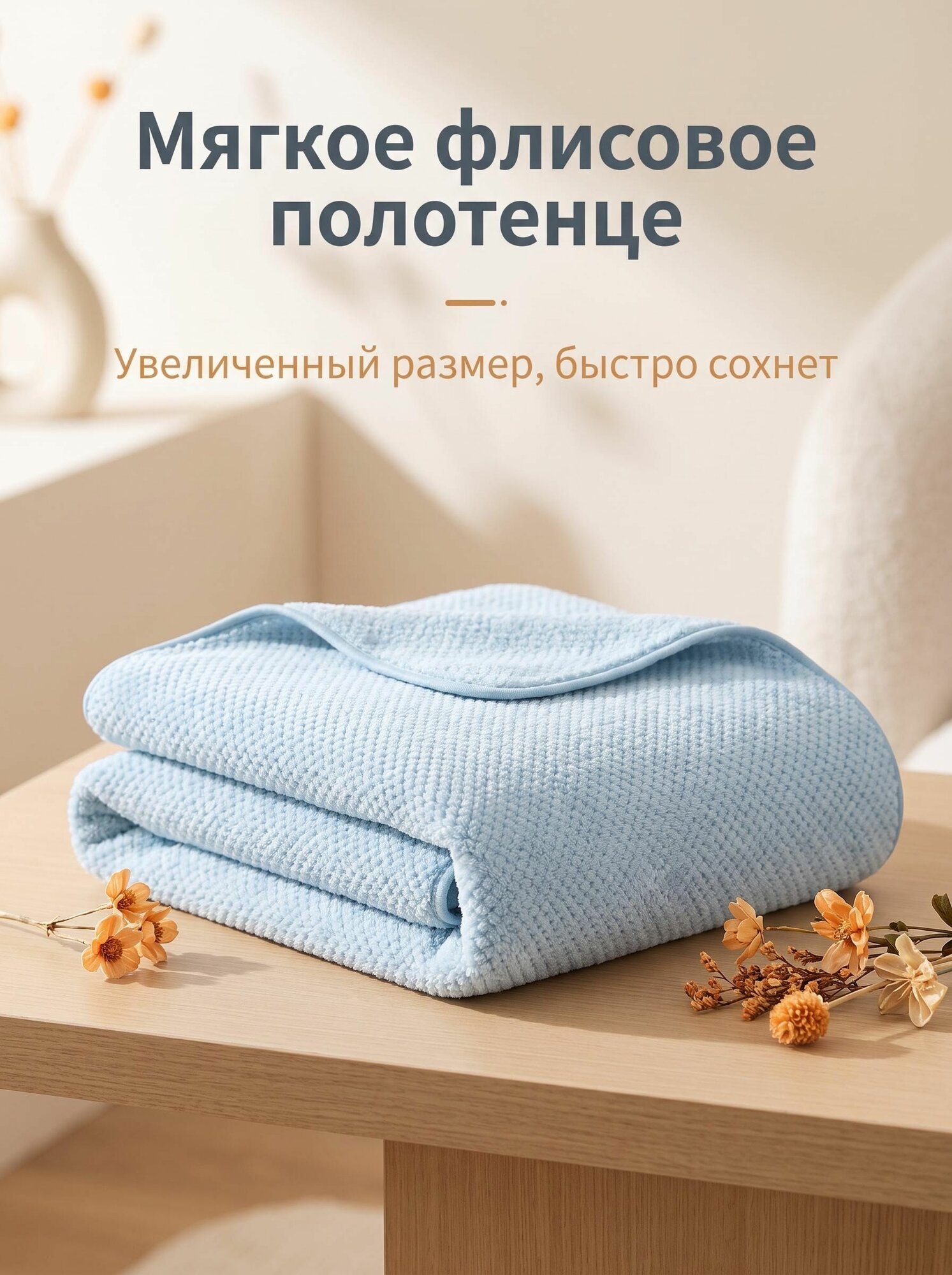 Полотенце для ванной, 70×140 см, корал-флис, светло-голубой